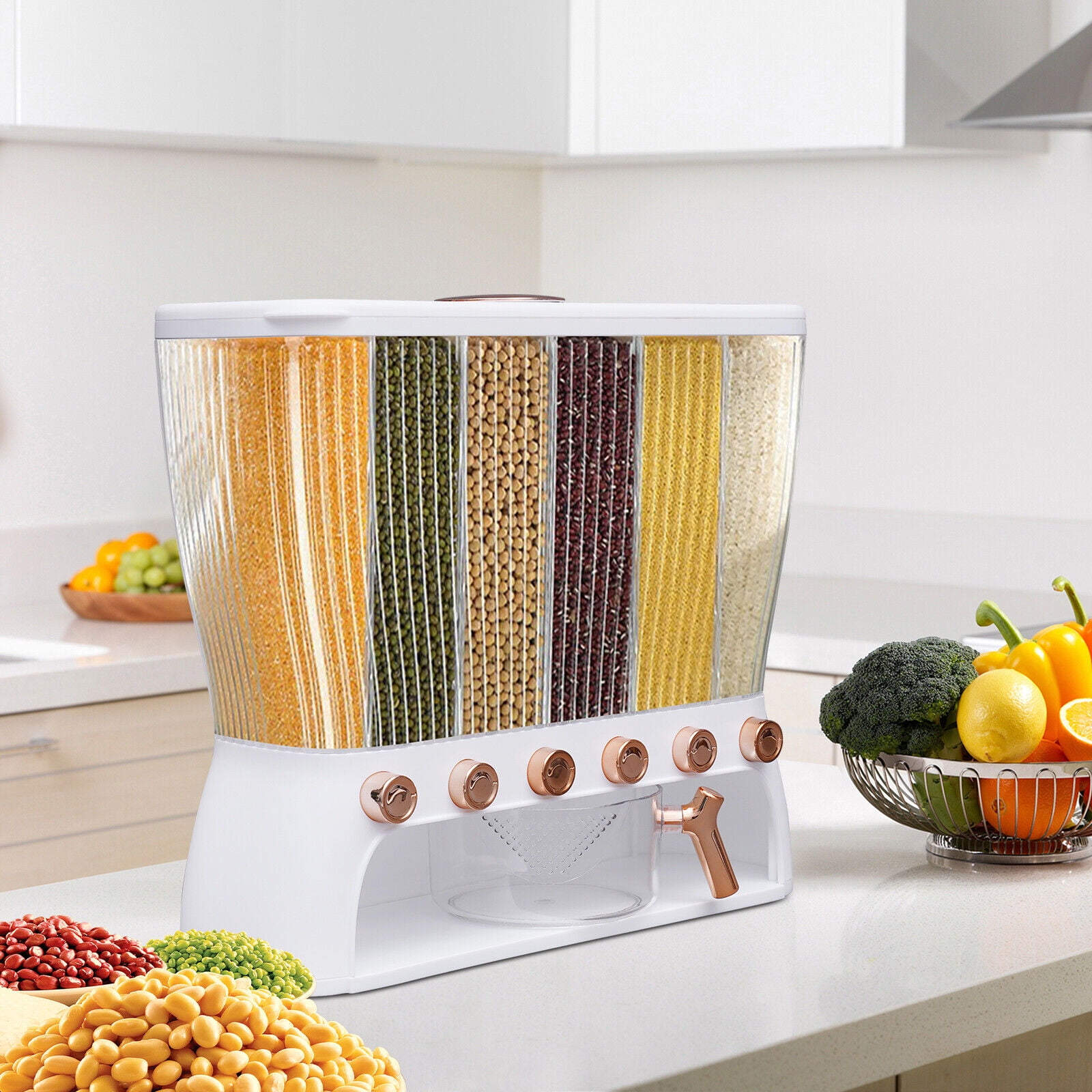 Aiqidi Grain Dispenser 22.05Lbs Kitchen Clear Rice Cereal Beans Storage ...