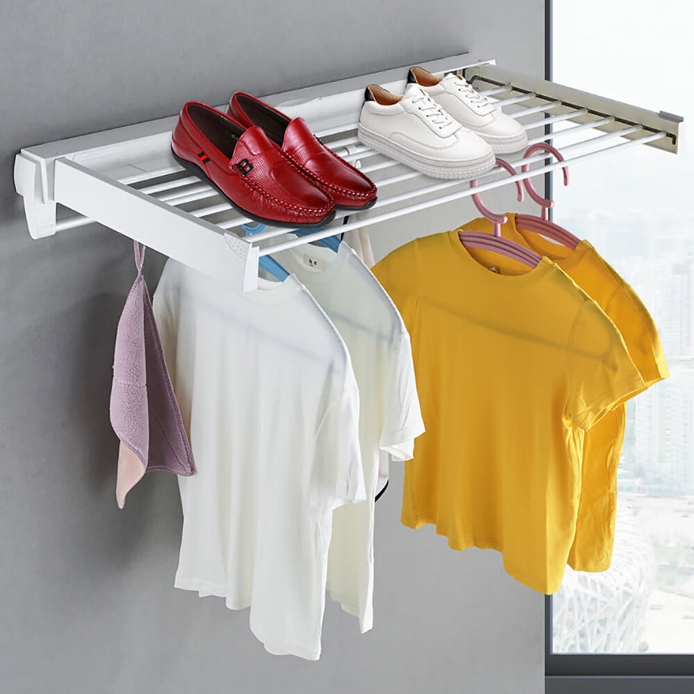 Aiqidi Wall Mounted Drying Rack ABS Folding Laundry Drying Rods w/4 ...