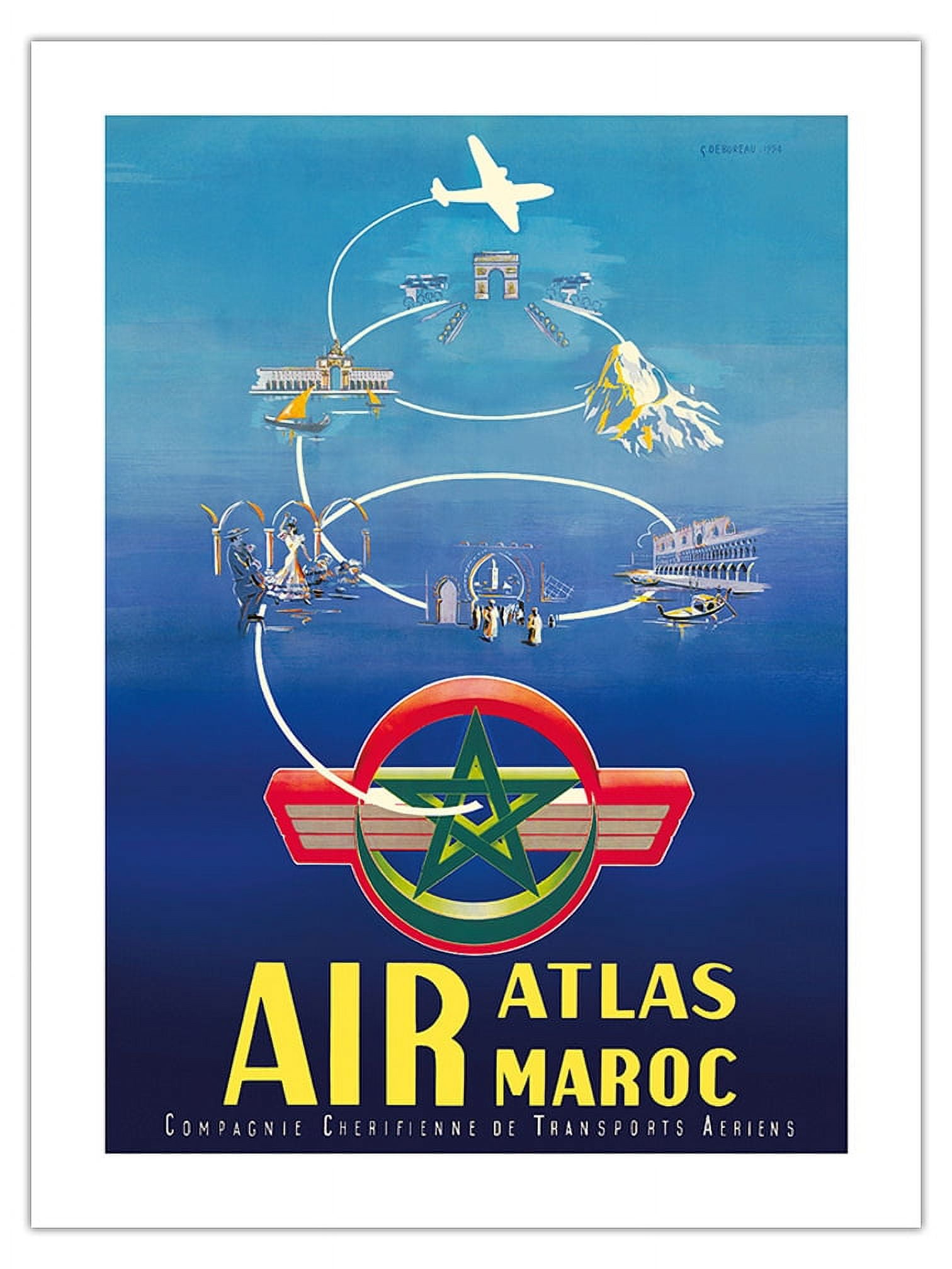 Air Atlas Maroc Morocco - Vintage Airline Travel Poster by G. Debureau ...