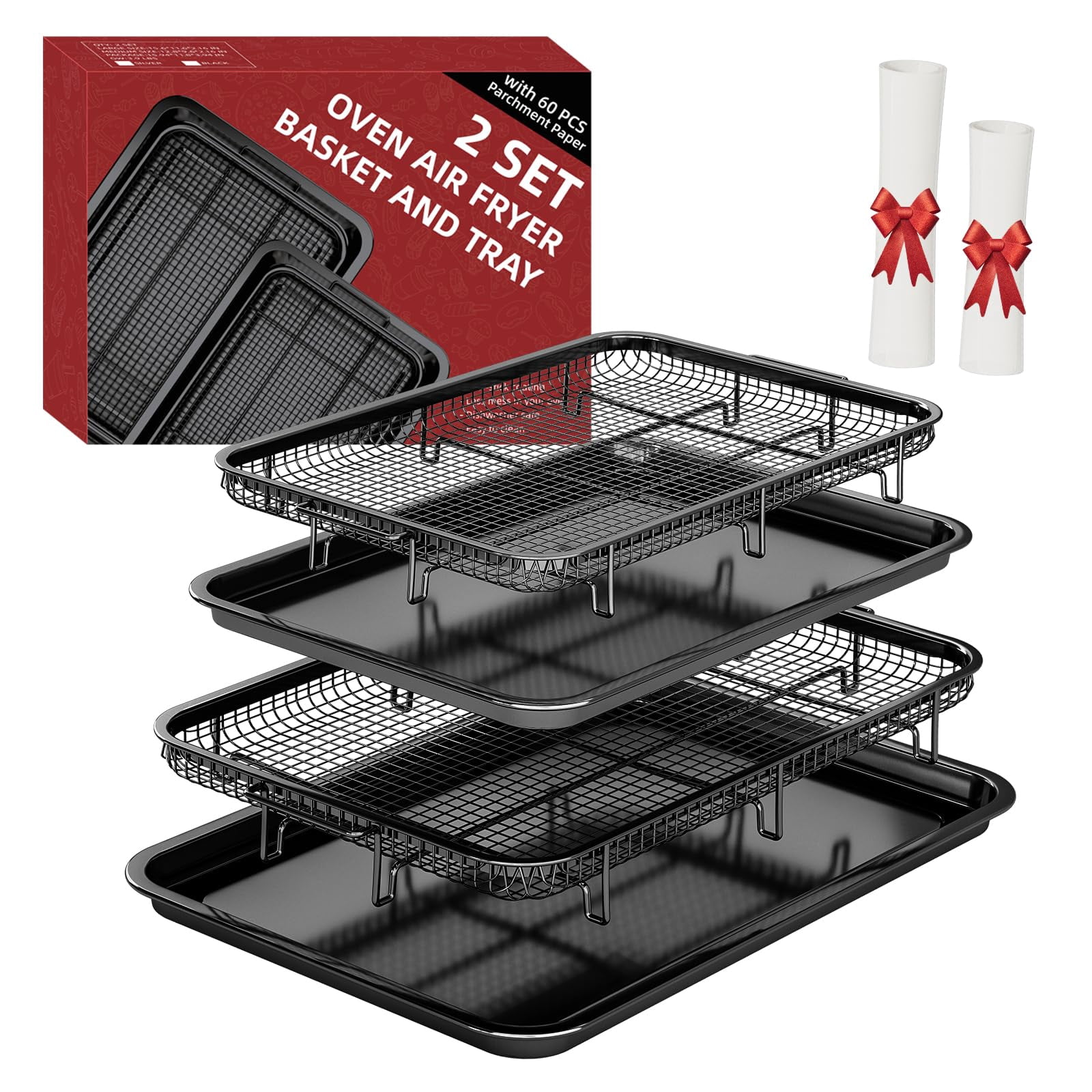 Air Basket for Oven, 2 Set Air Basket and Tray Set with 60 Sheets ...