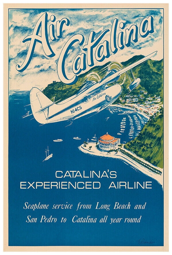 Air Catalina - 1973 - Vintage Airline Travel Poster (24x36Inches-Framed ...