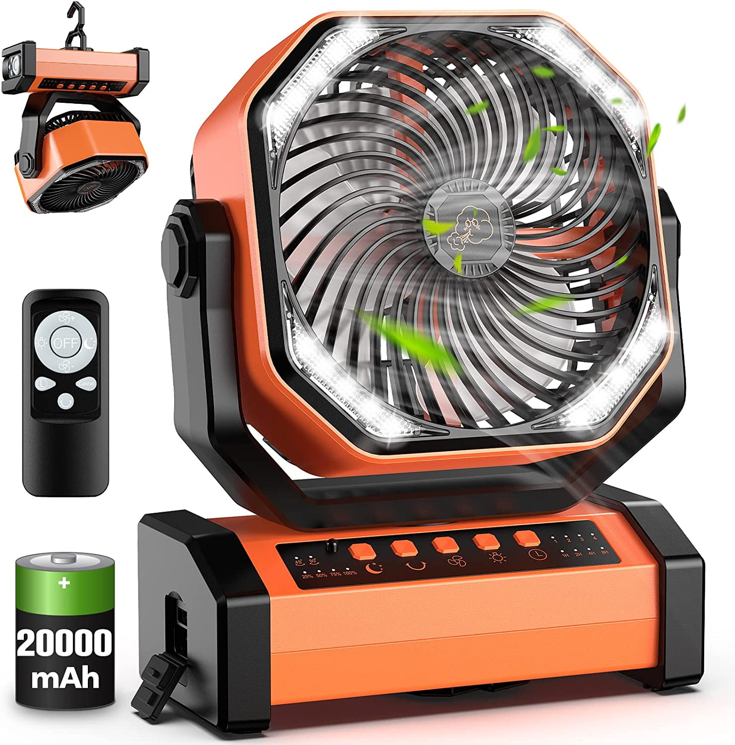 Air Circulators 20000mAh Camping Fan With Light D12 Auto Oscillating ...