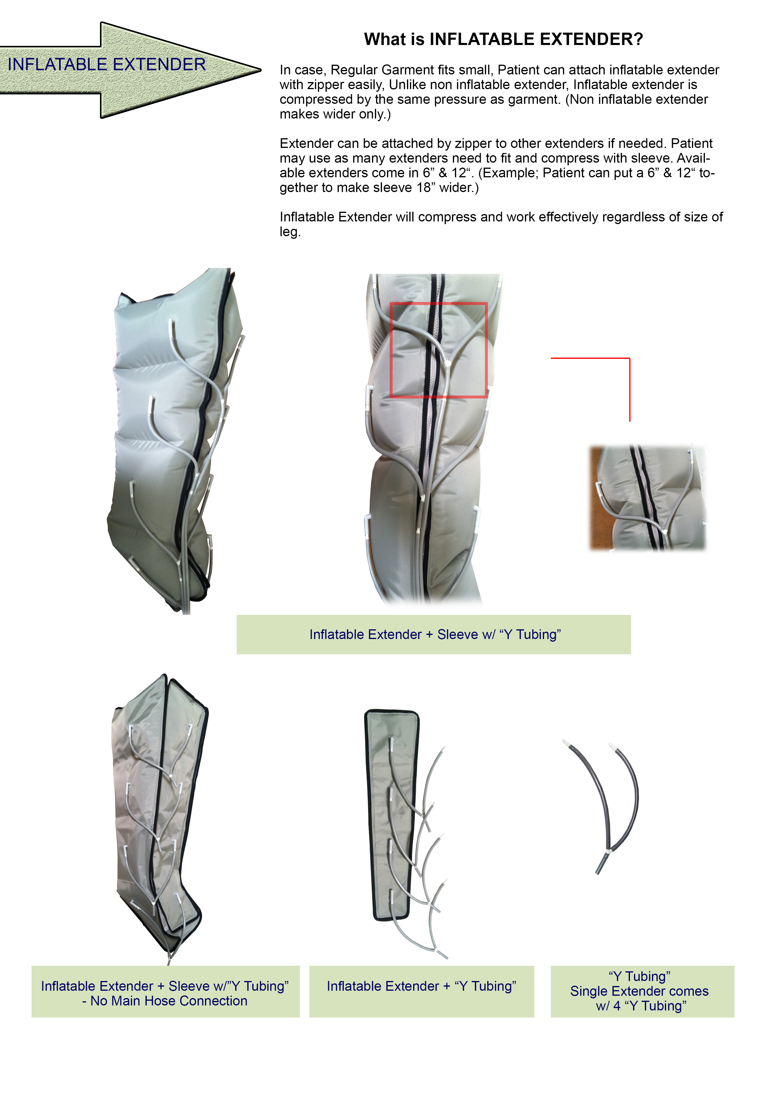 Air Compression Garment Extender (Half Leg 12" Inflatable Extender ...