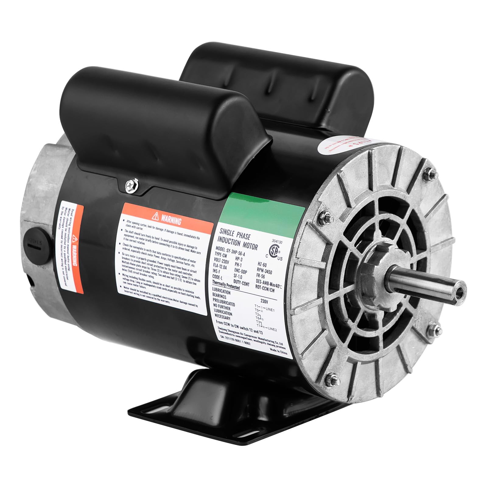 Air Compressor Electric Motor, 2/3/5/7.5/HP, 220V, 3450RPM, 5/8'' 7/8 ...