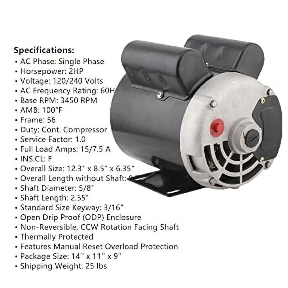 Air Compressor Electric Motor 2HP SPL Single Phase Compressor Duty ...