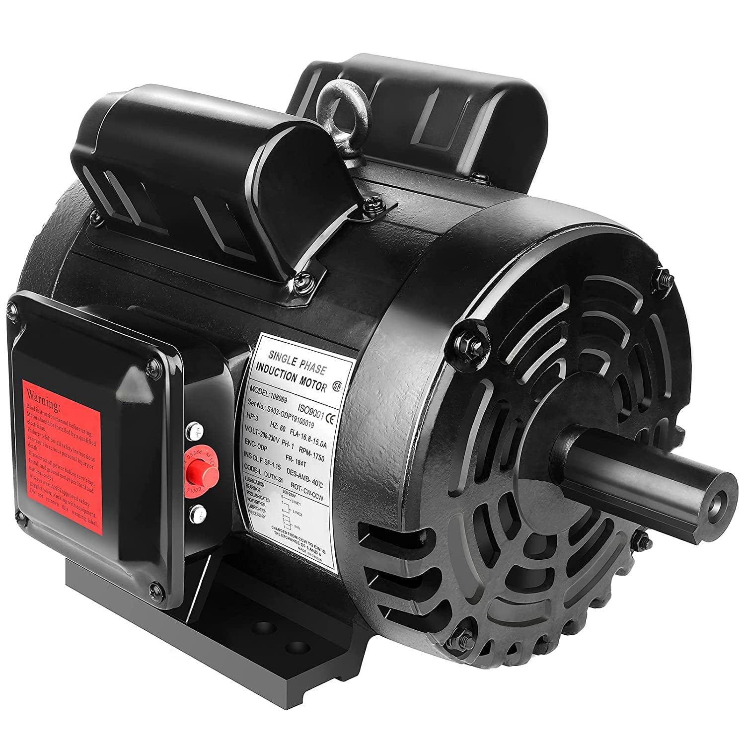 Air Compressor Motor 3HP Single Phase Electric Motor 1750RPM 184T Frame ...