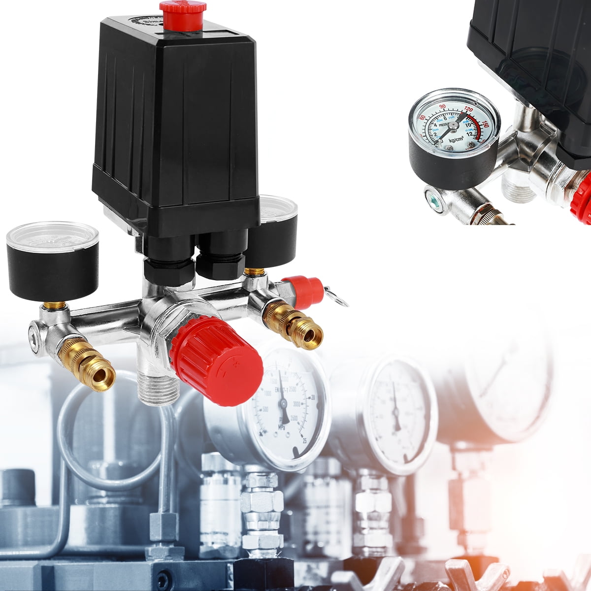 Air Compressor Pressure Switch 90-120PSI Adjustable Manifold Regulator ...