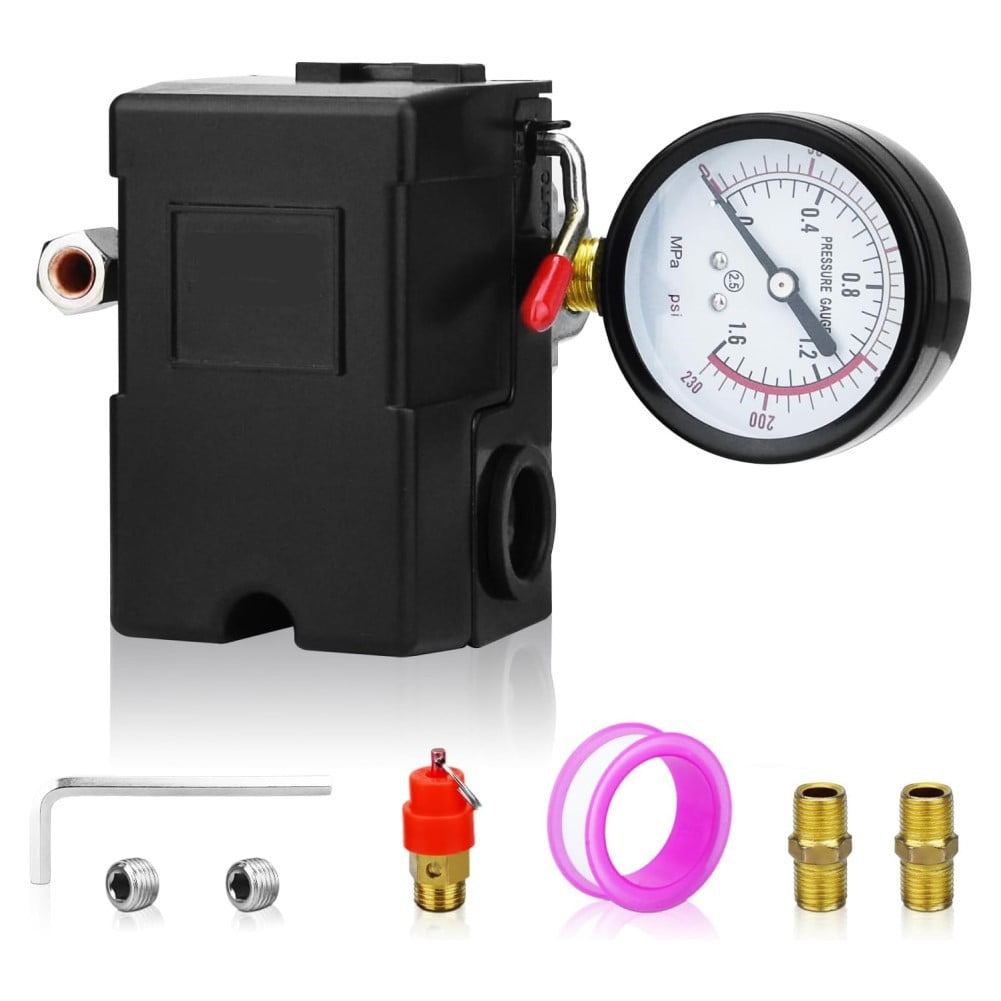 Air Compressor Pressure Switch Control Valve with Pressure Gauge 110V ...