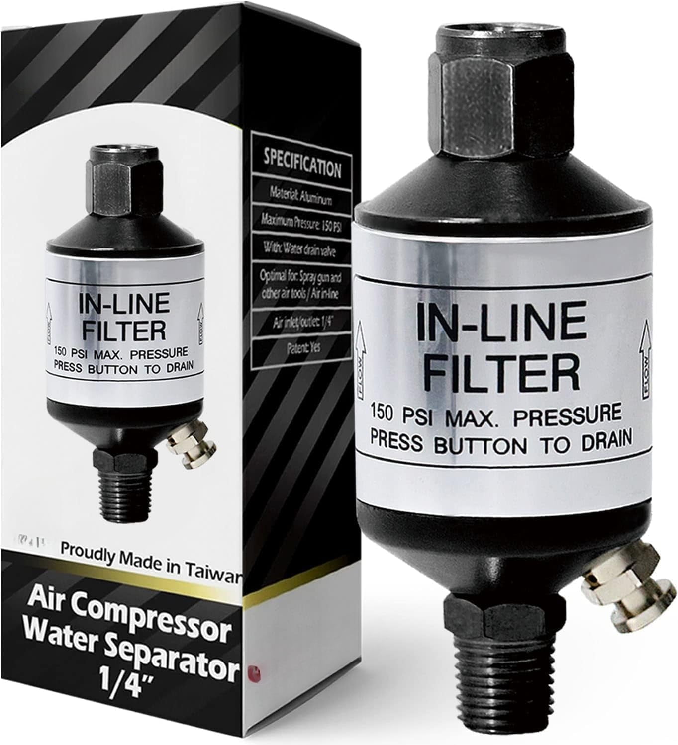 Air Compressor Water Separator, 1/4 NPT Inline Filter & Moisture Trap ...