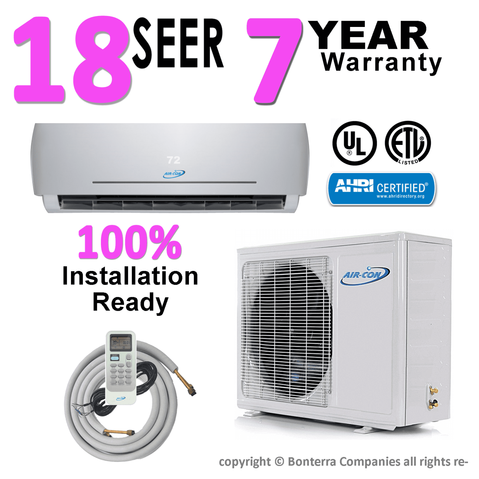 Air-Con 18000 BTU Mini Split Air Conditioner Heat Pump Ductless 18 Seer ...