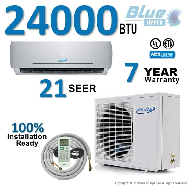 Air-Con 24000 BTU HYPER Mini Split Air Conditioner Heat Pump Ductless 21 Seer - Walmart.com