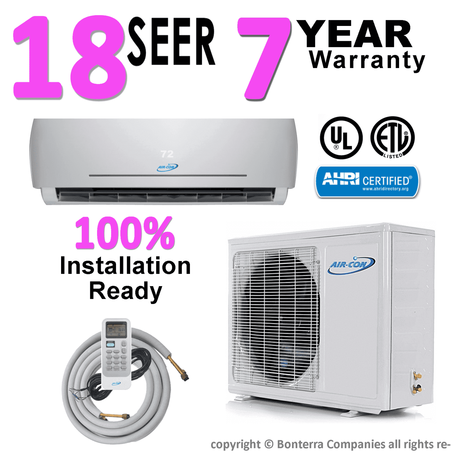 Air-Con 24000 BTU Mini Split AC, Inverter Heat Pump, Energy Saver ...