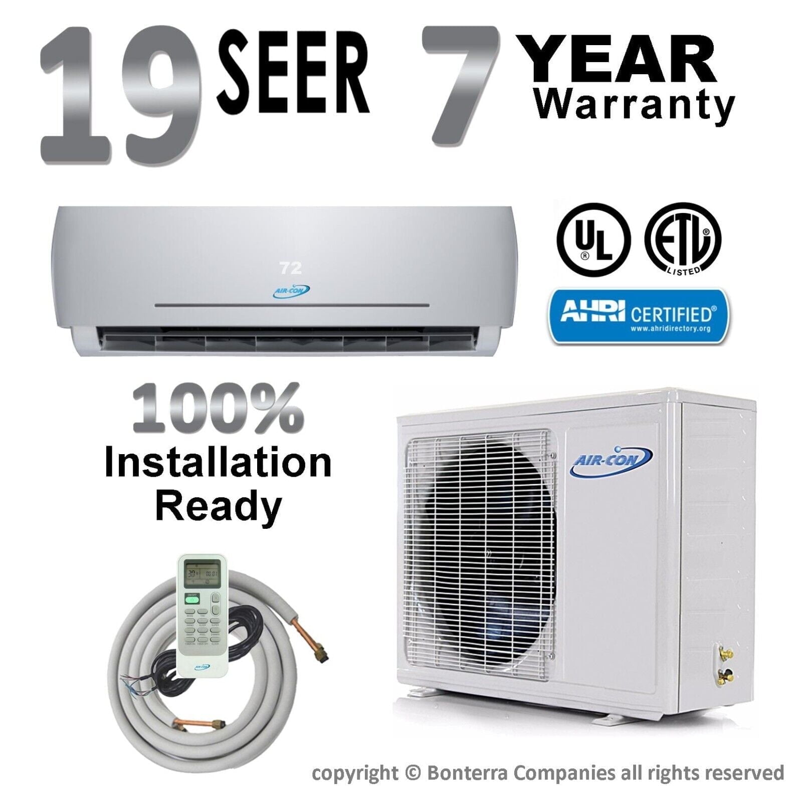 Air-Con 9000 BTU Mini Split AC Heat Pump Ductless 18.50 Seer 110v ...