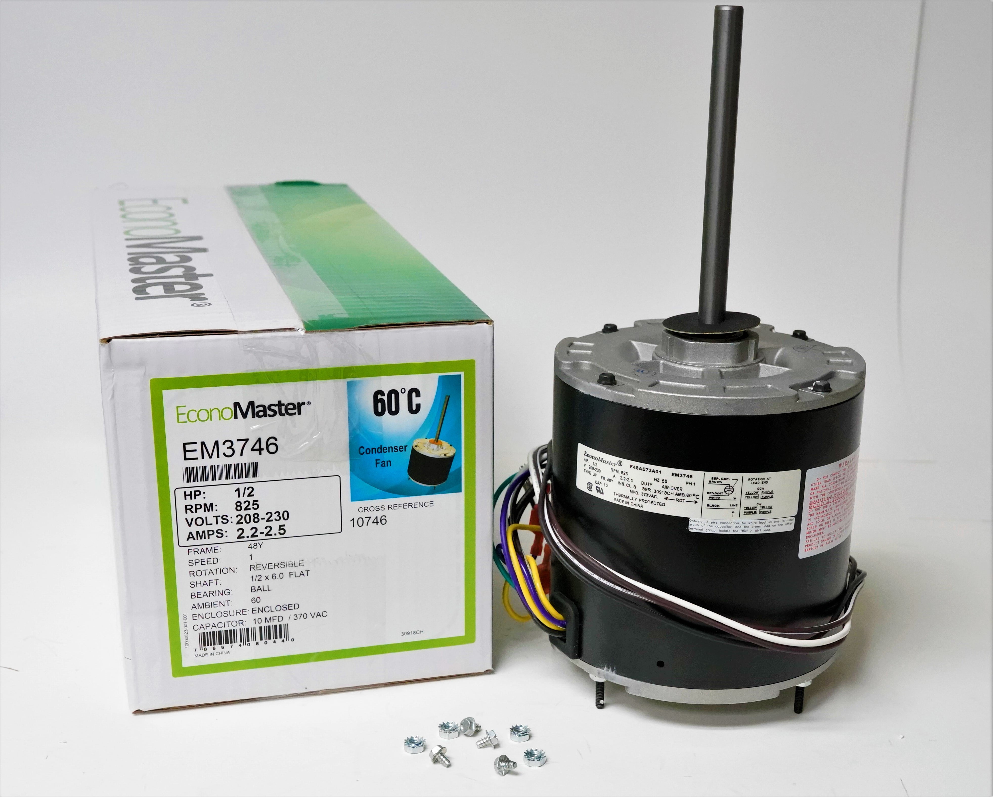 EconoMaster Air Conditioner Condenser Fan Motor, 1/2 HP, 230 Volts, 825 ...