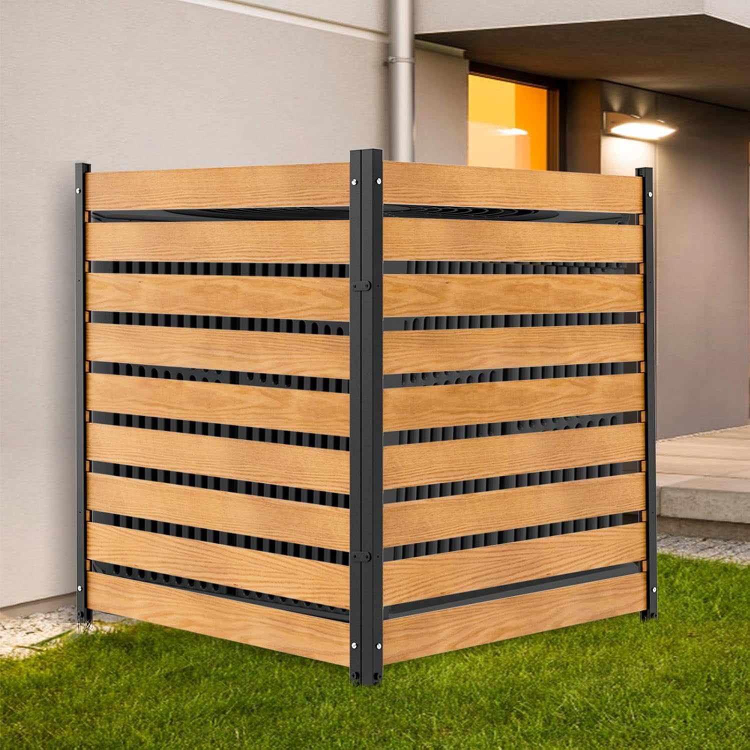 Air Conditioner Fence, 44in H x 36in W (2-Panel) Outdoor Wood Privacy Screen, Pool Equipment ...