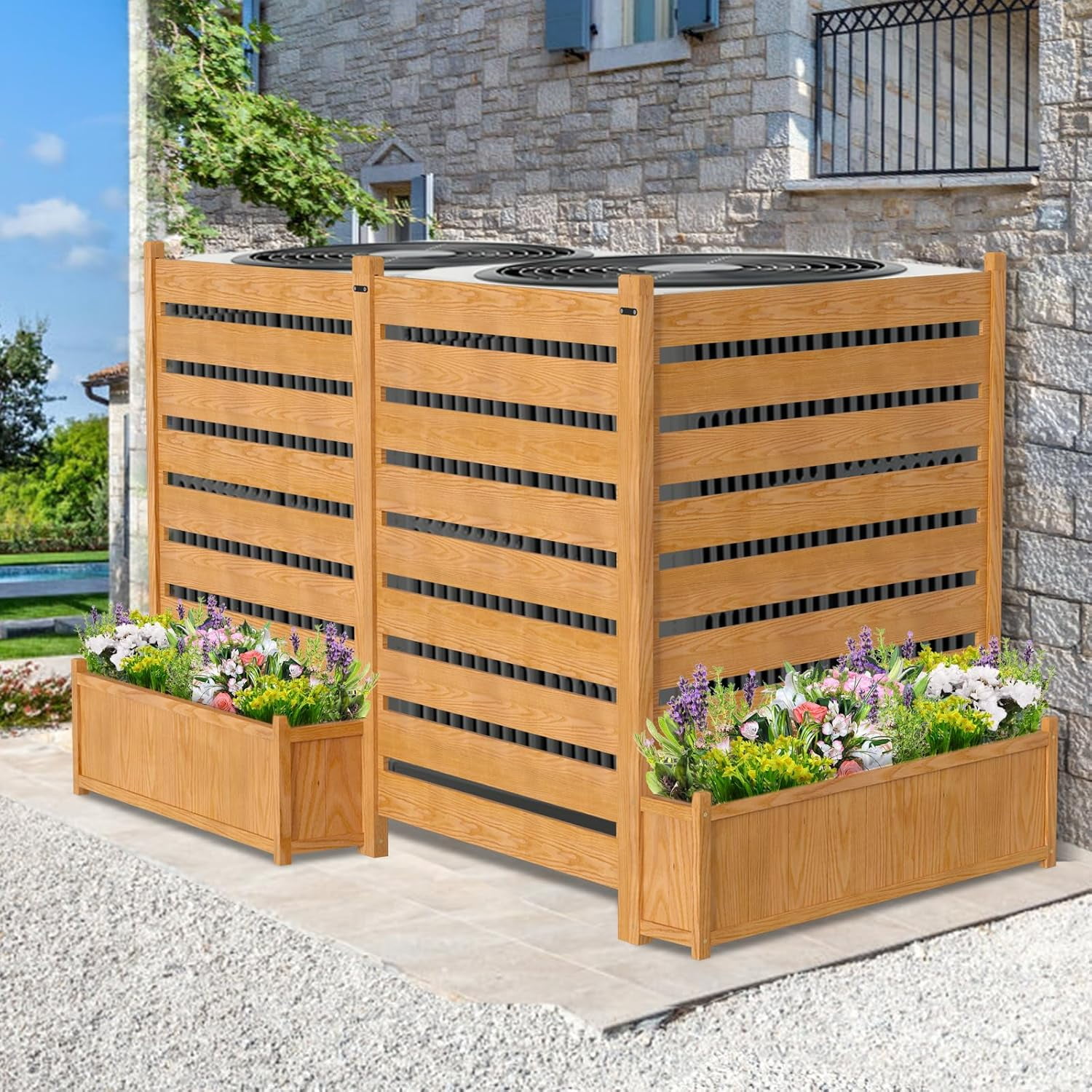 Air Conditioner Fence with Planter Box Freestanding Outdoor Privacy ...