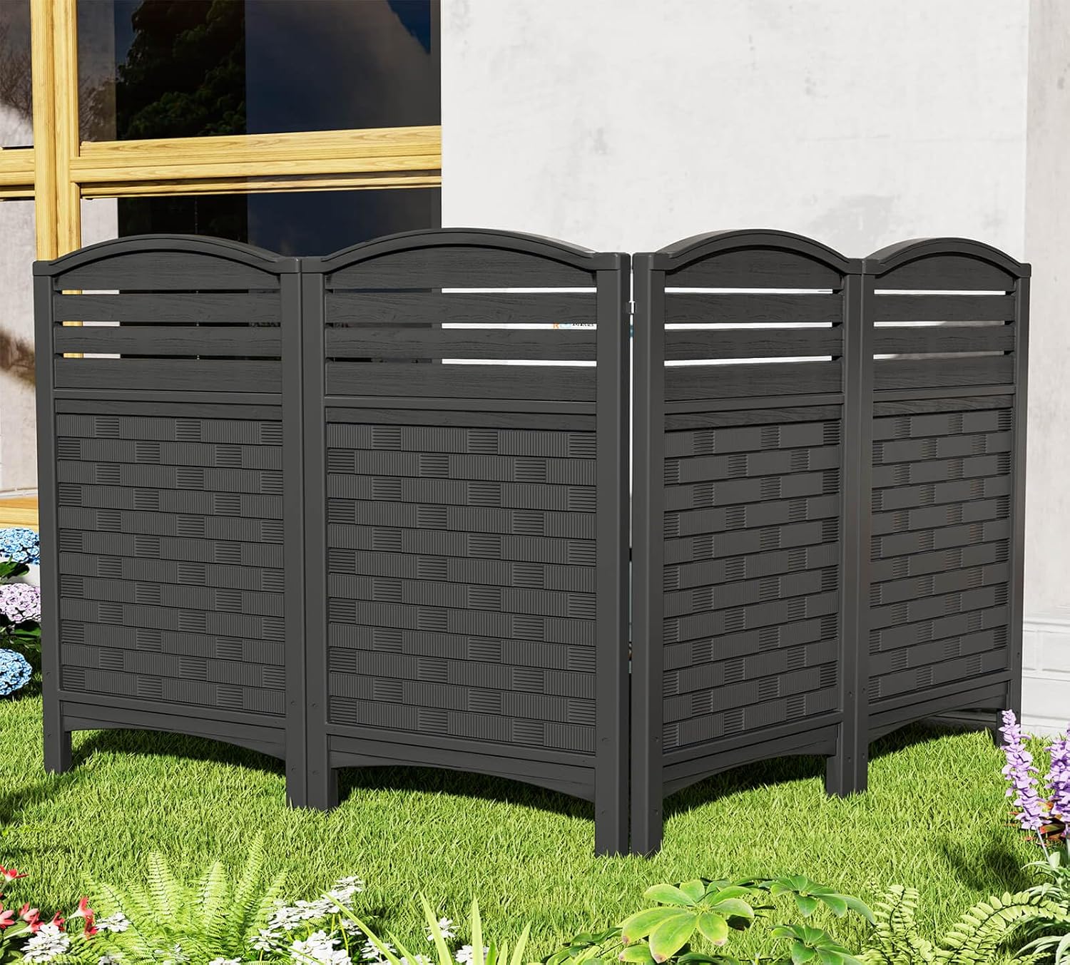 Air Conditioner Fence, Resin Privacy Fence Screen, 4 Panels Pool ...