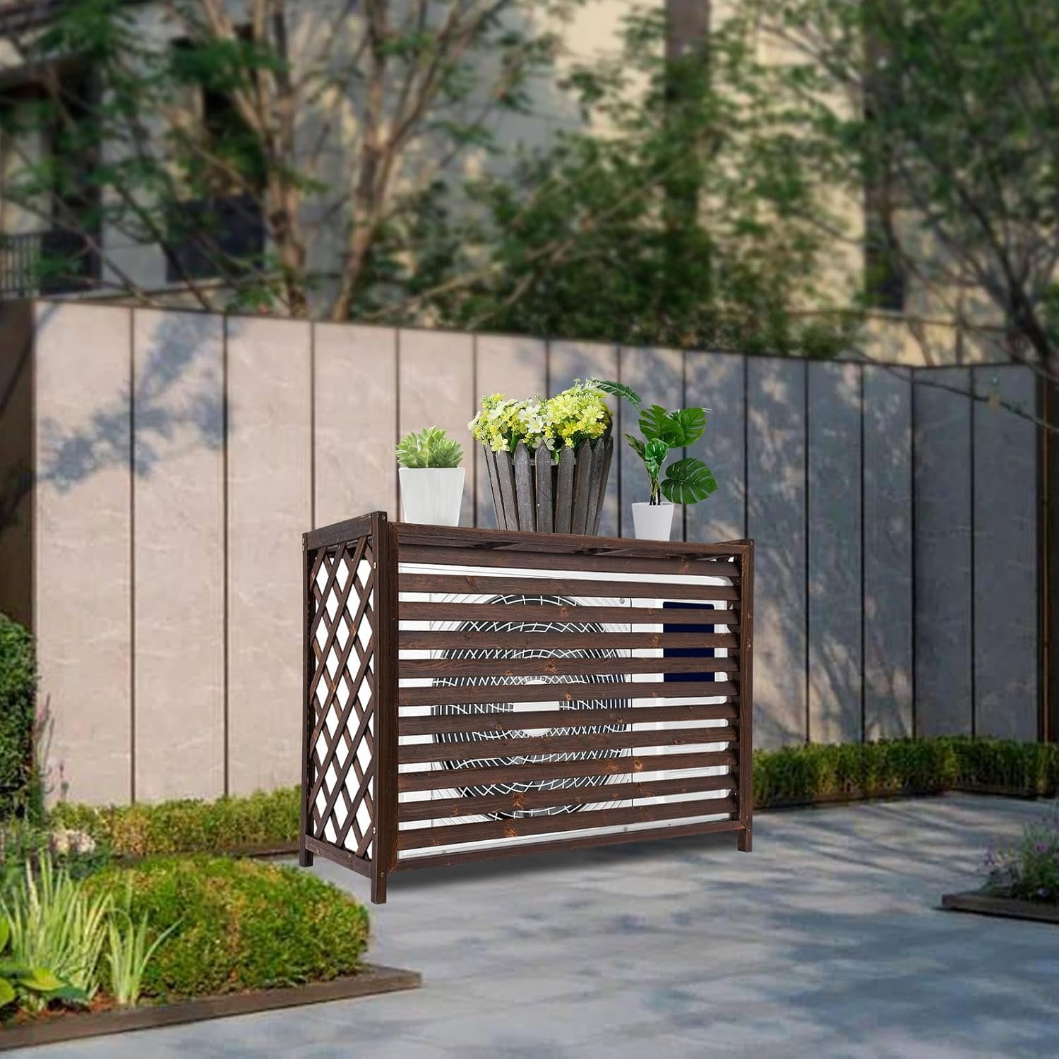 Air Conditioner Fence Screen, Carbonized Preservative Wood Air ...