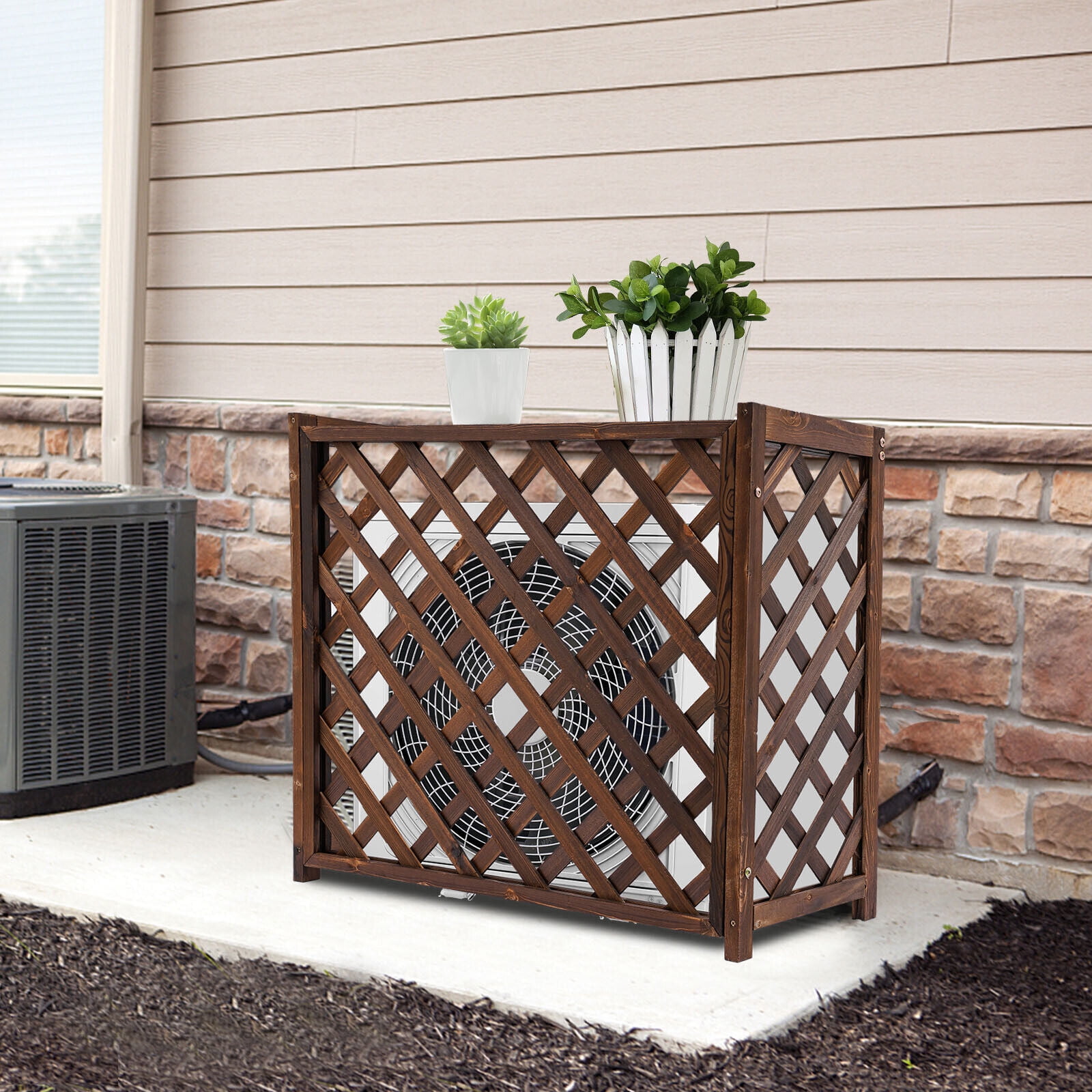 Air Conditioner Fence Screen Carbonized Preservative Wood Outdoor ...