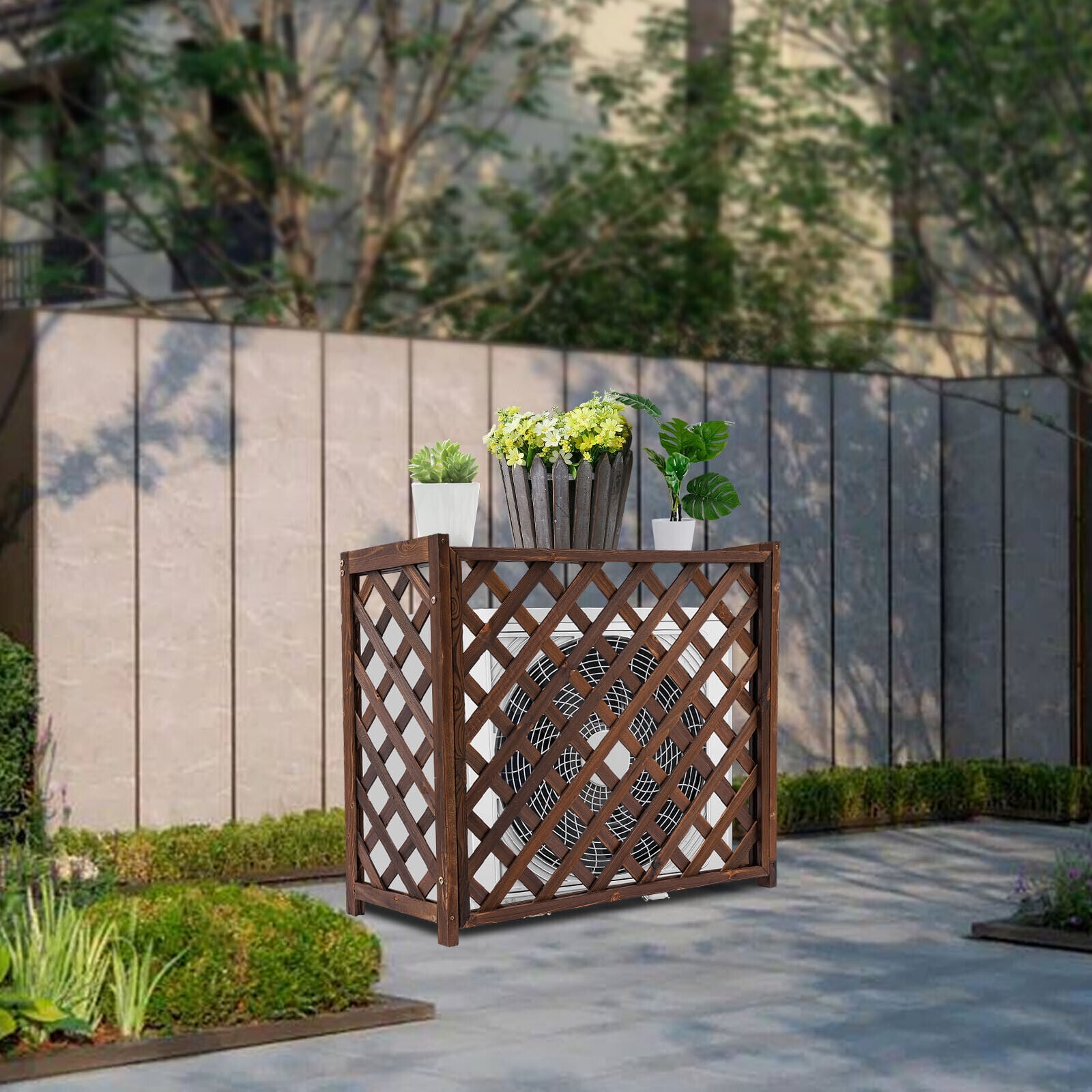Air Conditioner Privacy Screen, Air Conditioner Screen Wood Color Air ...