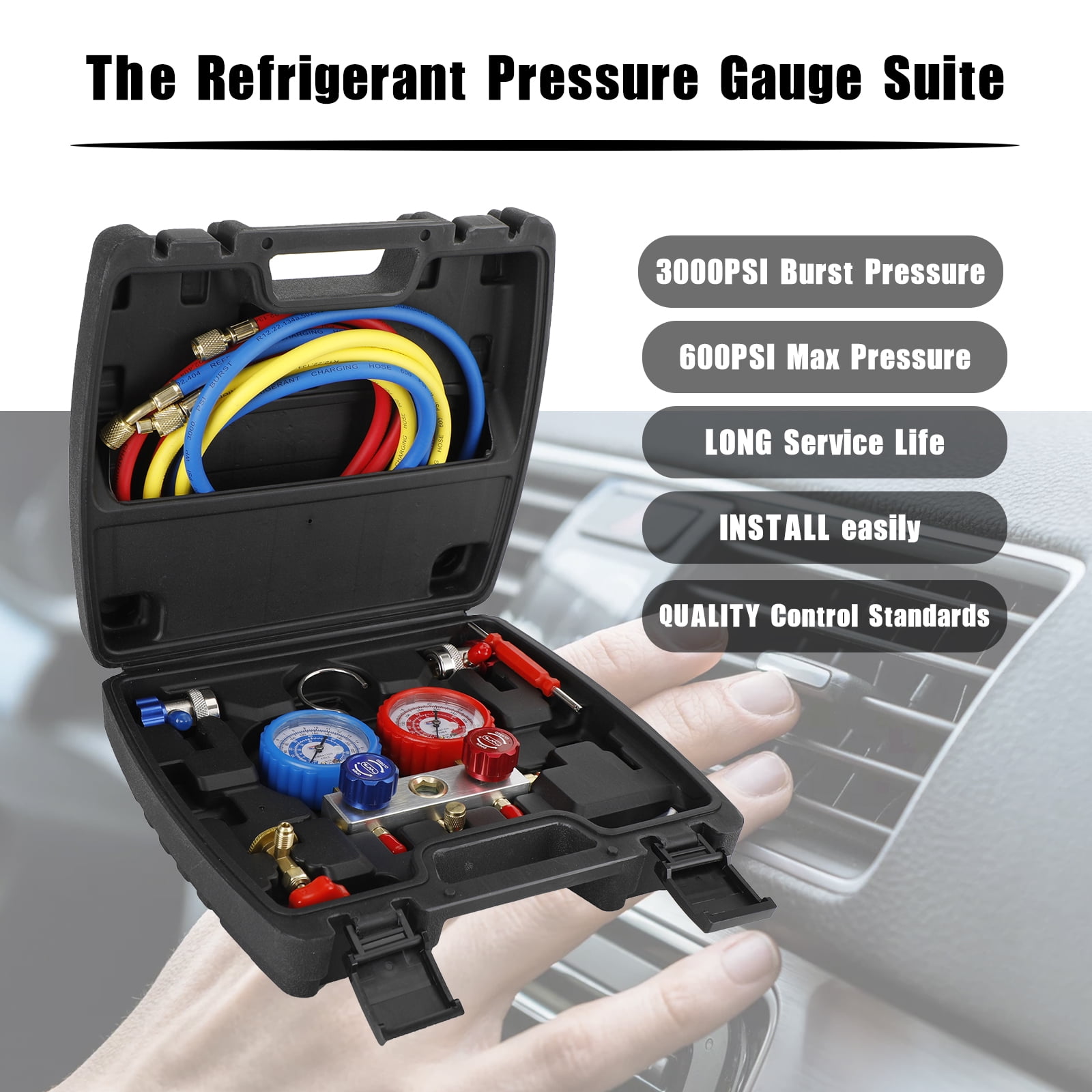 Air Conditioner Refrigeration Kit HVAC Manifold Gauge Set Car Recharge ...