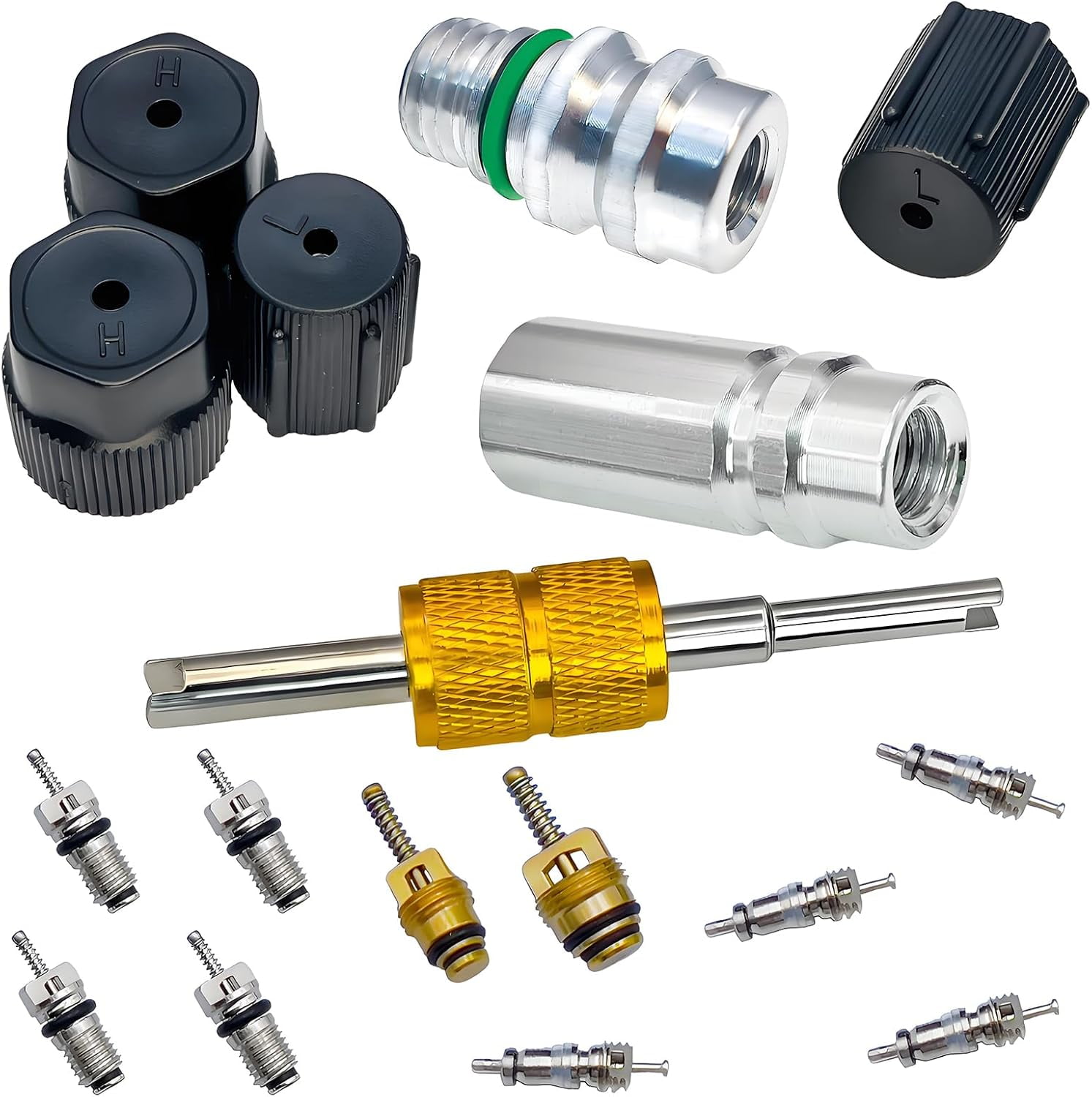 Air Conditioning Valve Core Kit | Cap & Valve AC R12 R134a Teflon Seal ...