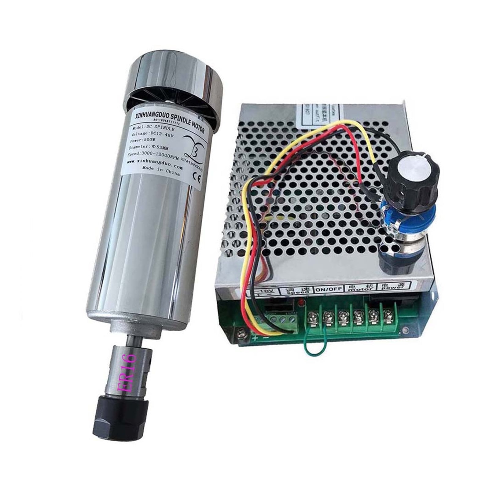 Air Cooled DC 48V 0.5kw CNC SpindleMotor Kit ER16 Chuck 500W Spindle ...