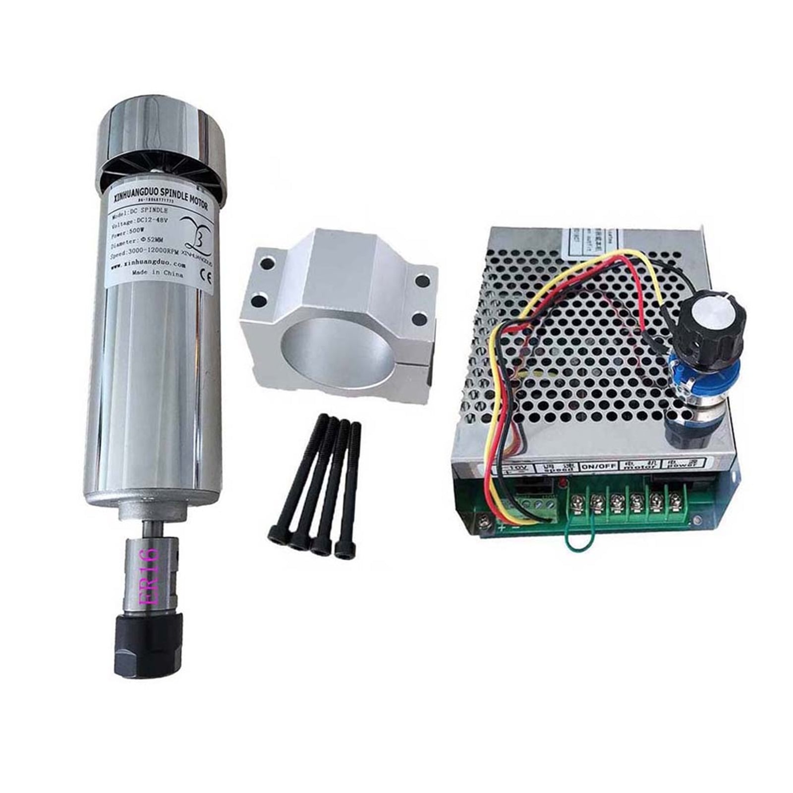 Air Cooled DC 48V 0.5kw CNC SpindleMotor Kit ER16 Chuck 500W Spindle ...