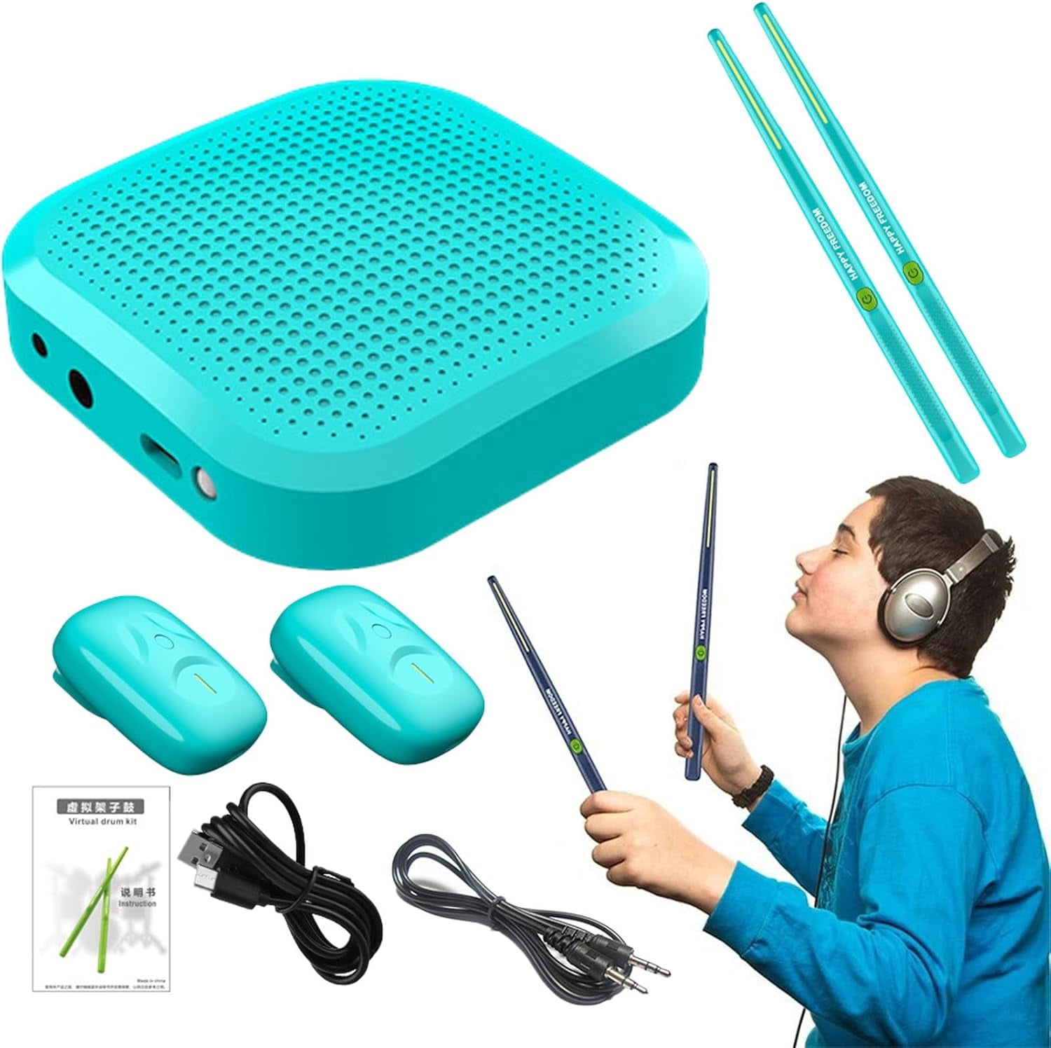 Air Drumsticks Set, Portable Virtual Electronic Drums with Pedals, Motion Sensing Bluetooth Air ...