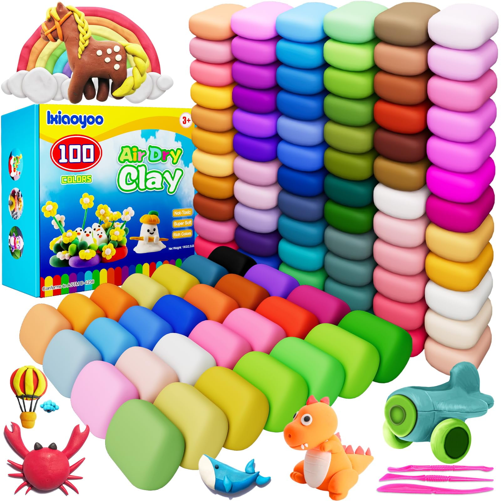 Air Dry Clay, 100 Colors Modeling Clay for Kids, Safe & Non-Toxic, DIY ...