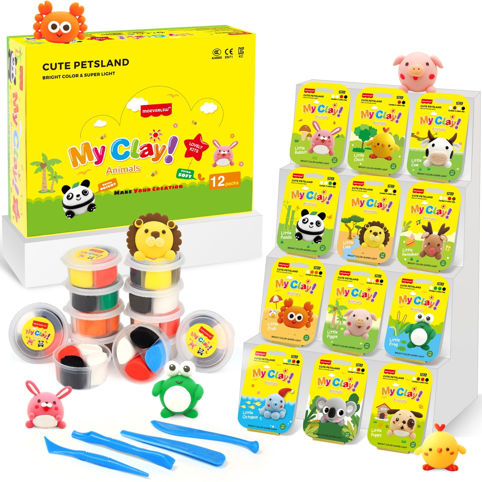Air Dry Clay Kit for Kids - 12 Portable Packs, Soft & Mess-Free Clay ...