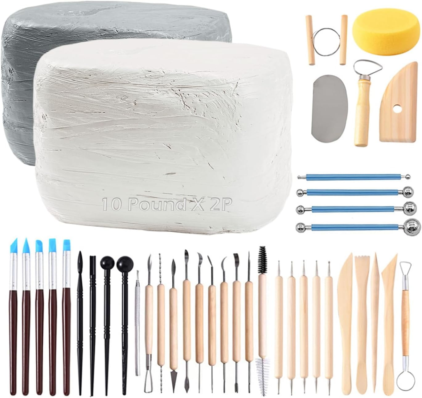 Air-Dry Clay, Natural Baking Clay, Low Fire Pottery Clay with 40 Pcs ...