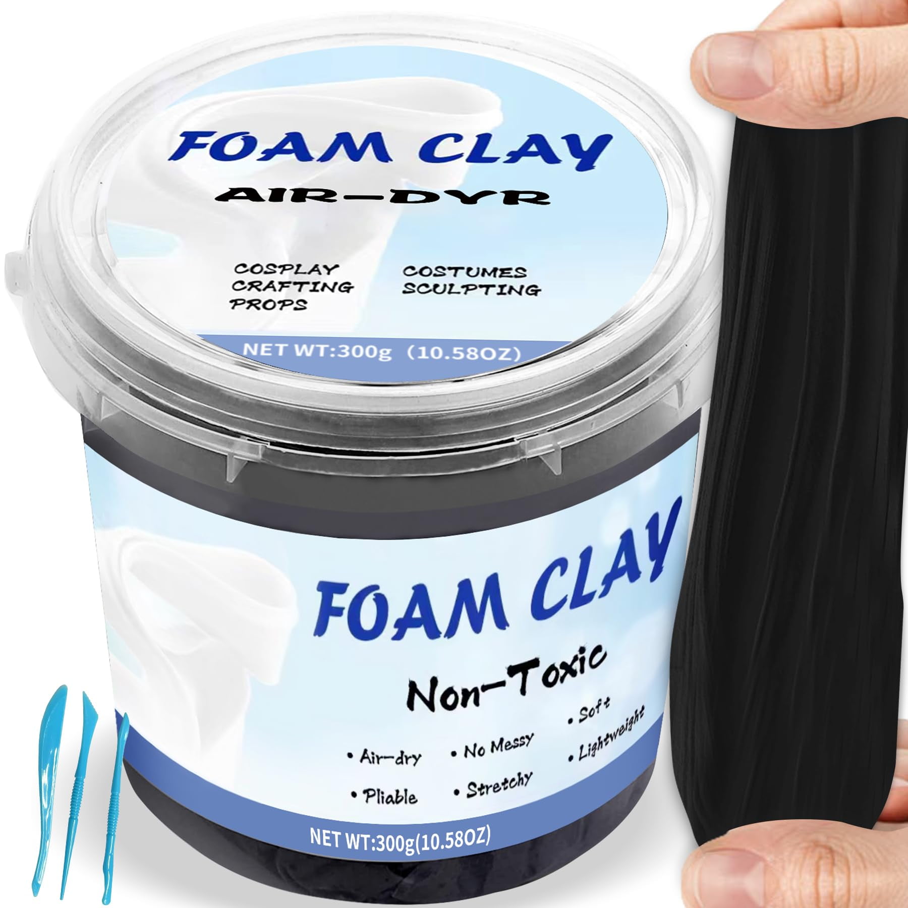 Air Dry Modeling Clay, 300g(10.6oz) Black Lightweight Soft Hiqh Quality ...