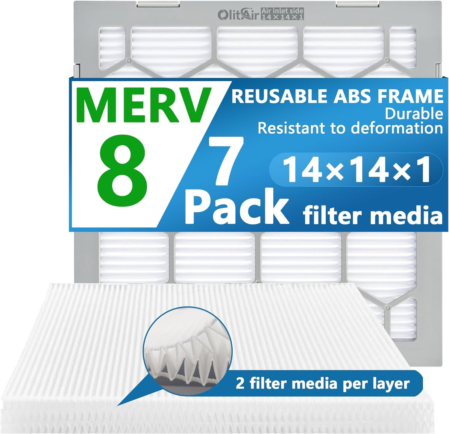 Air Filter - OlitAir Furnace/HVAC/Air Condition, 14 x 14 x 1, MERV ...