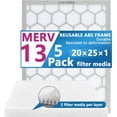 Air Filter - Furnace/HVAC, 25x20x1, MERV 13 - 5-Pack, Reusable ABS ...