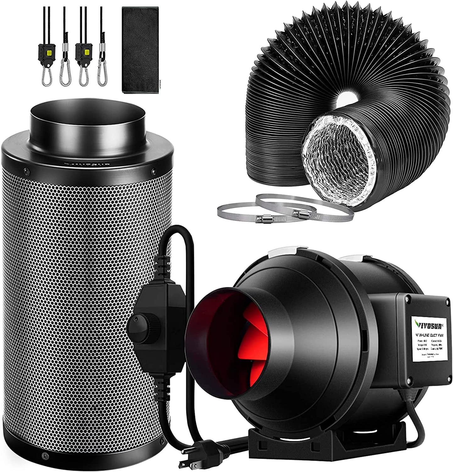 Air Filtration Kit, 4” 190 CFM Inline Ventilation Fan with Speed ...