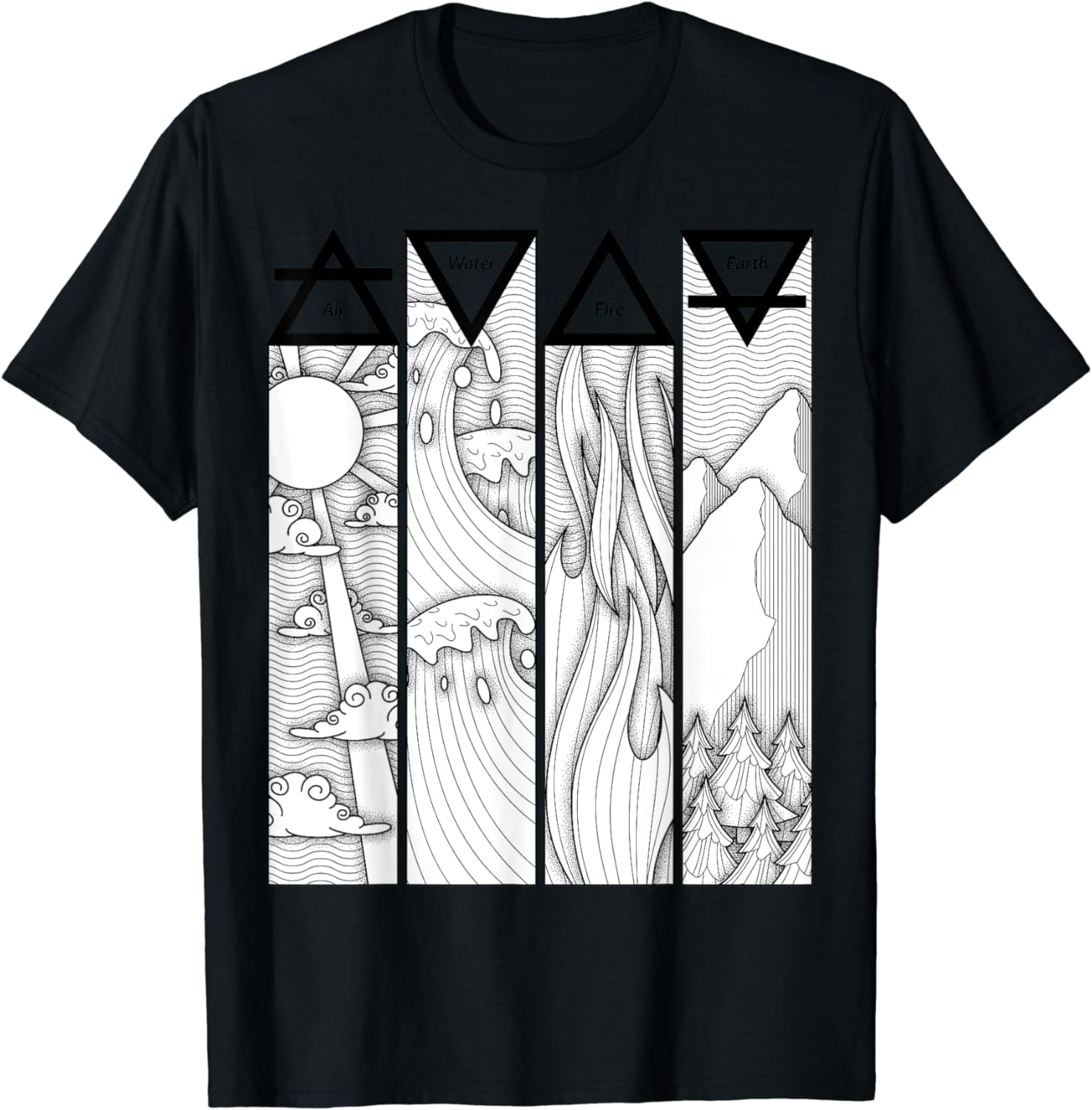 Air Fire Water Earth Four Elements Greek Triangle Symbols T-Shirt ...