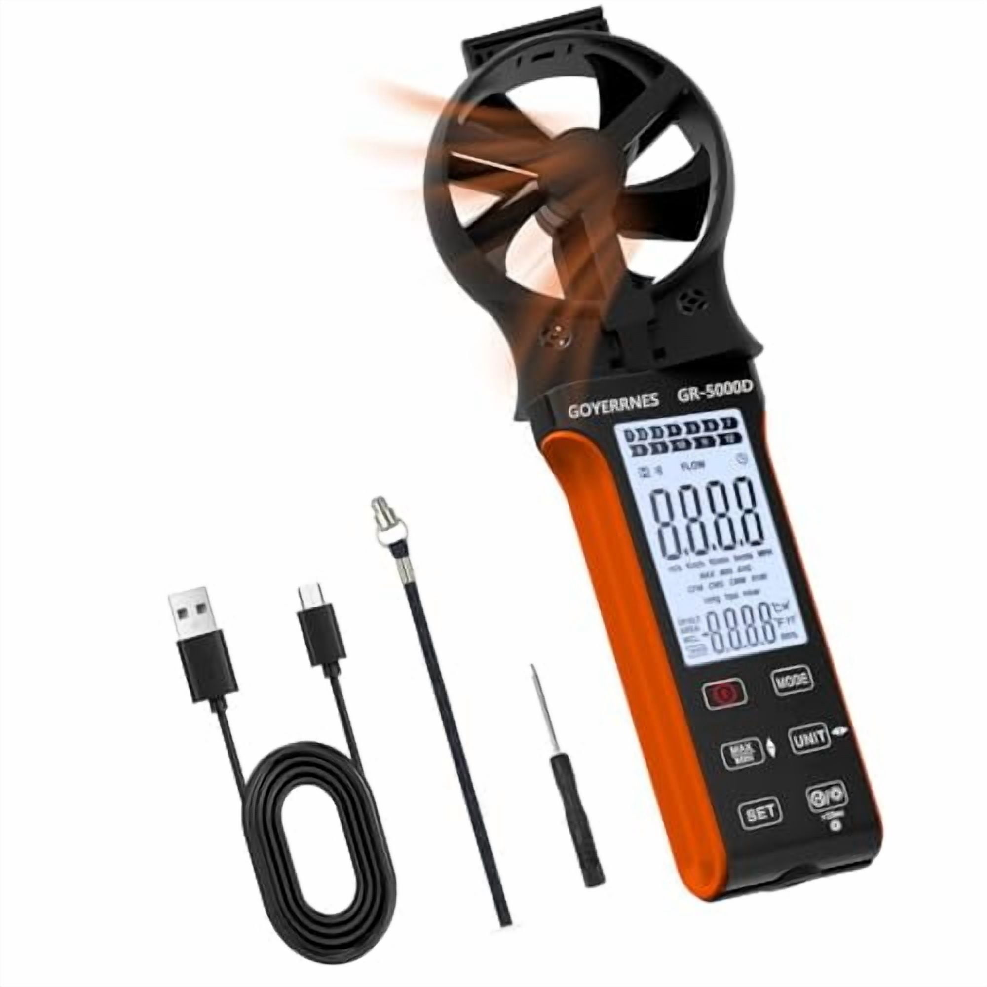 Air Flow & Wind Speed Meter, Handheld CFM Anemometer with Waterproof ...