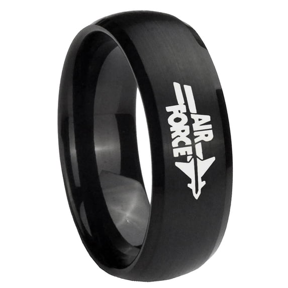 Air Force 8MM Dome Brush Black Polish Edge Tungsten Promised Ring ...