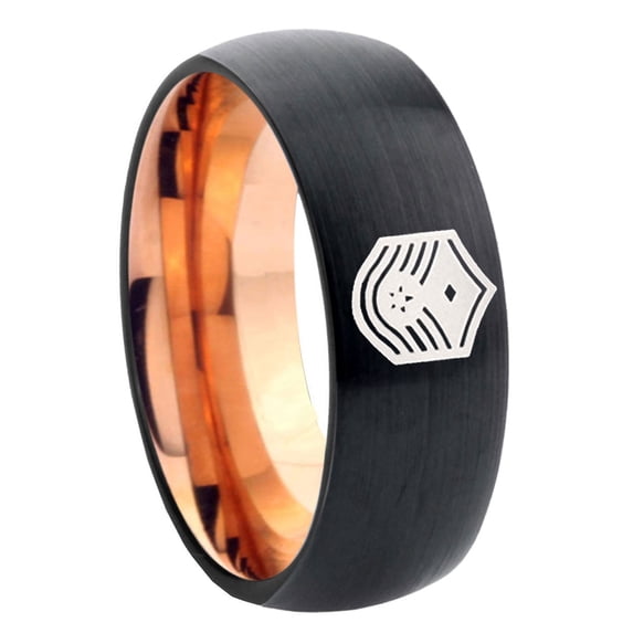 Air Force Chief Master Sergeant 8MM Dome Black And Rose Gold Tungsten ...
