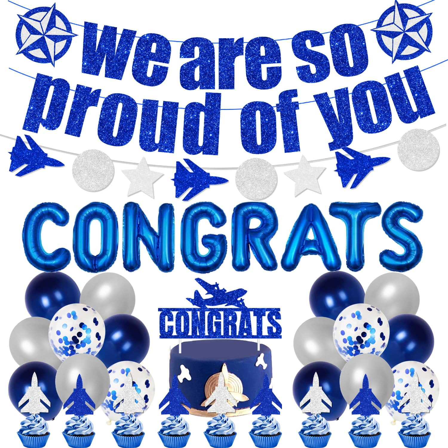 Air Force GraduationTRDN Decorations Glitter We Are so Proud Banner Army Airplane Garland Cake ...