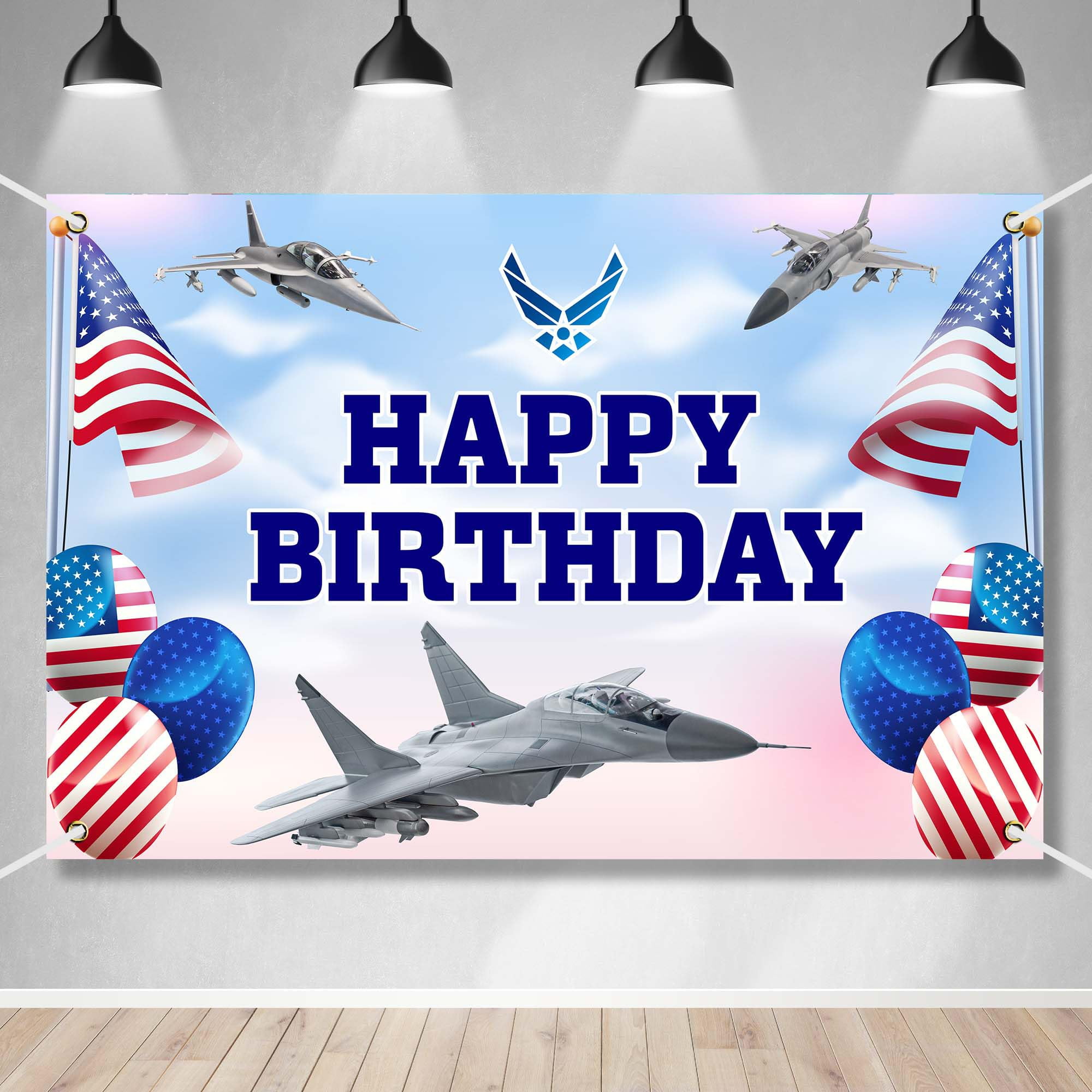 Air Force Jet Fighter Happy Birthday Banner Backdrop Air Combat Fighter Theme Decor Flag for ...
