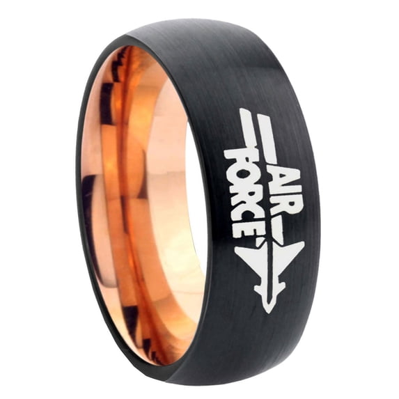Air Force Matte Dome Black And Rose Gold Tungsten Wedding Ring 10MM ...