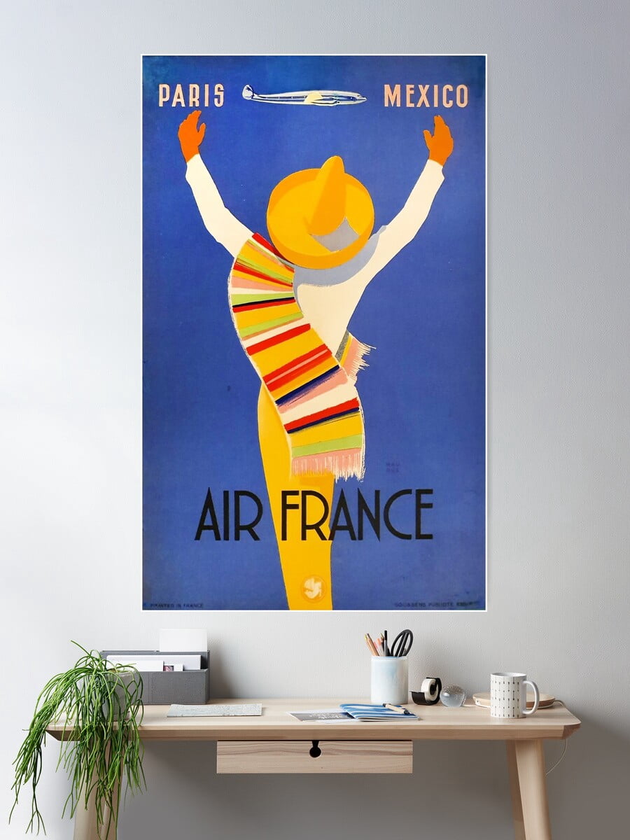 Air France, Paris Mexico - Vintage Travel Poster Poster Wall Art ...