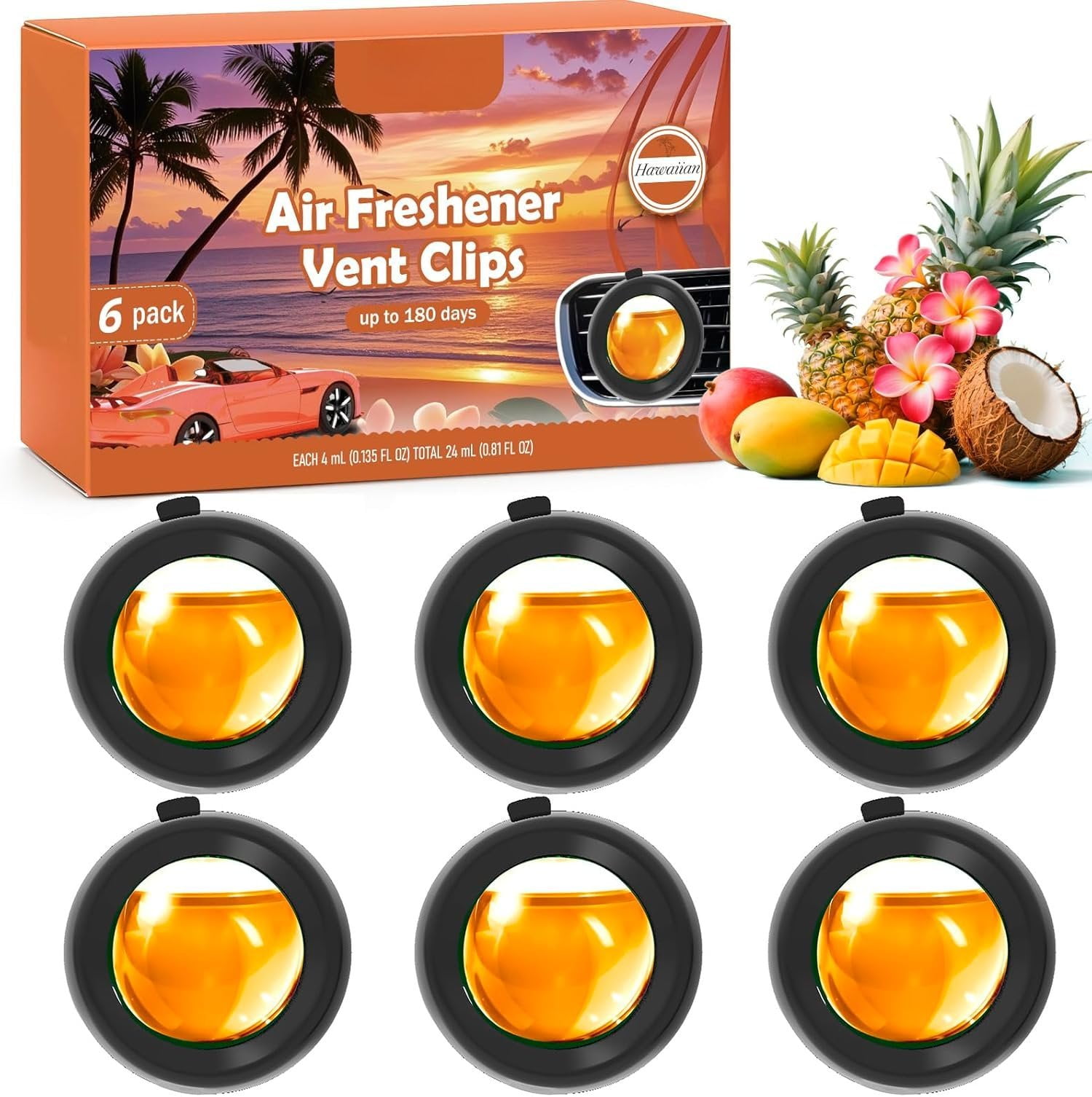 Air Freshener Vent Clips, Hawaiian Scent, 6 , Long Lasting Scent Up to ...