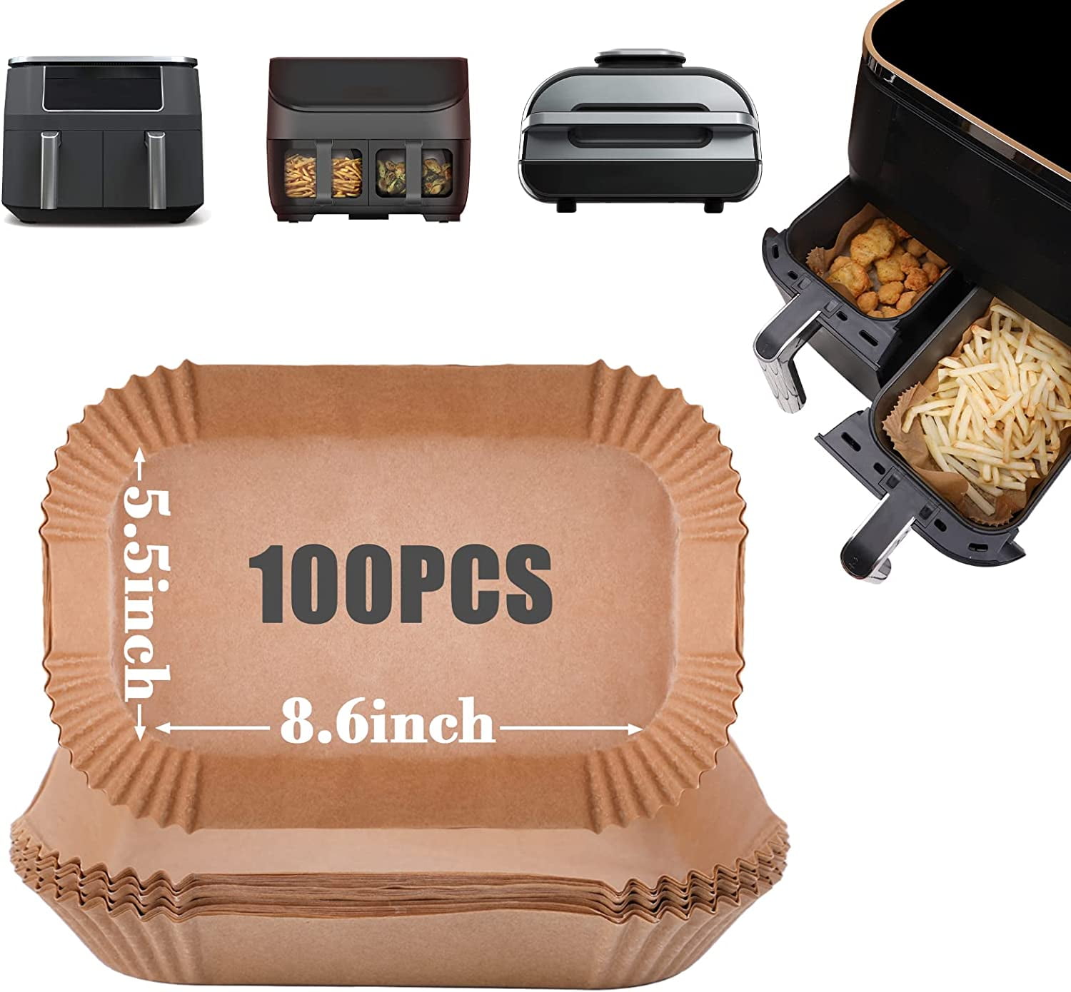 Air Fryer 100 Pcs Rectangular Paper Liners Disposable for Dual Air ...