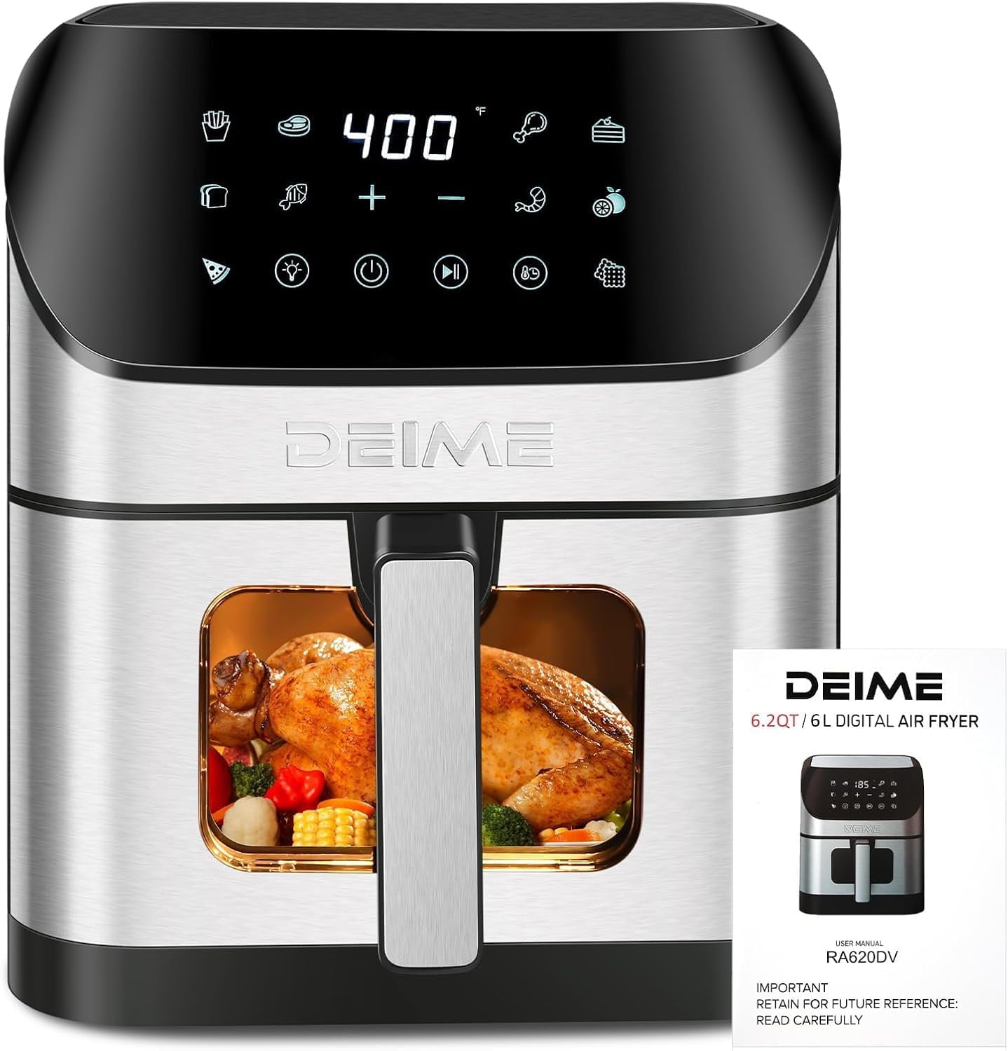 Air Fryer 6.2 QT Oilless 1500W Large Capacity Oven Air Fryers Healthy Cooker with 12 Functions ...