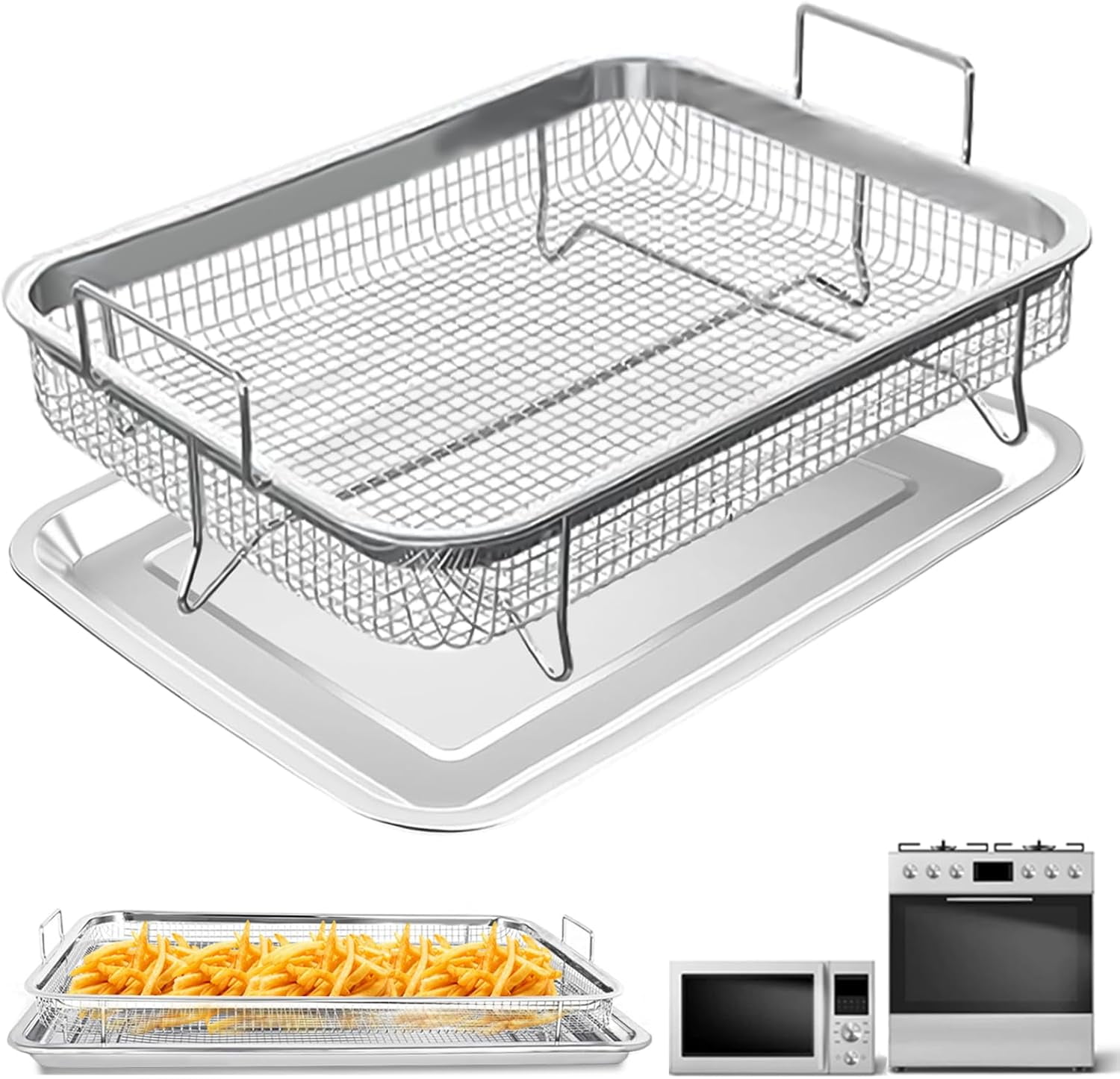 Air Fryer Basket for Oven, 2 Pieces 11.8*8.8'' Non-stick Stainless ...