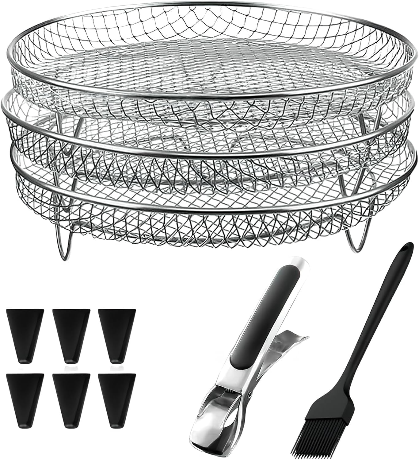 Air Fryer Basket for Oven, 7.8inch Round Air Fryer Rack with Clamp and ...