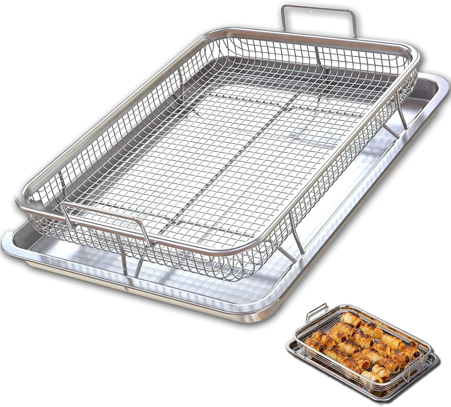 Air Fryer Basket for Oven , Nonstick Crisper Tray & Basket, Stainless ...